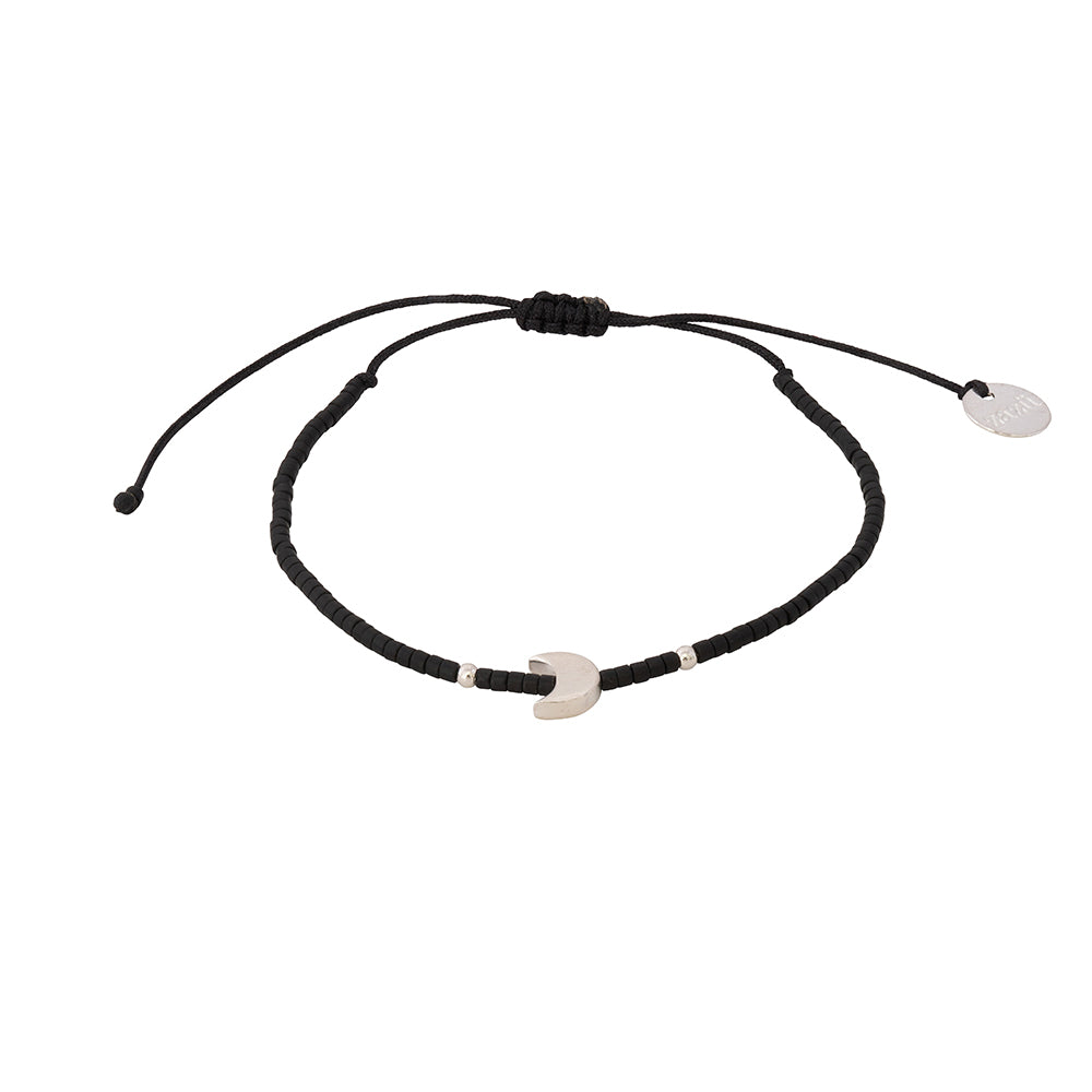 Pulsera Negra con Luna y Mostacillas de Plata – Zazü